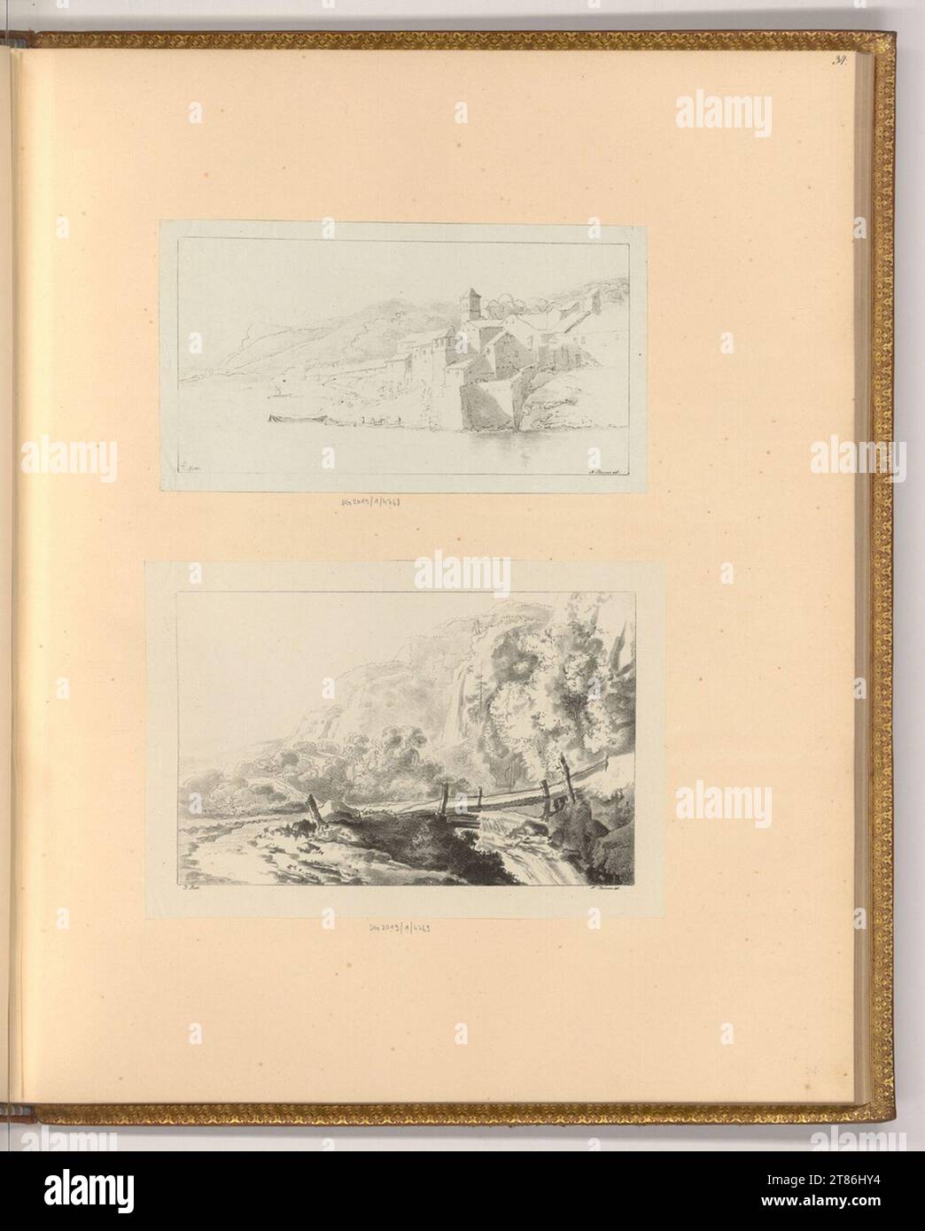 Johann Nepomuk Strixner (Lithograph in) Medieval village on the water ...