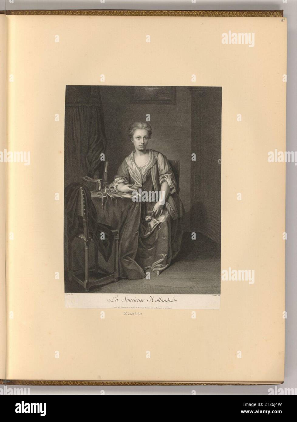 René Gaillard (Engraver) The thoughtful woman with the rose. Copper ...