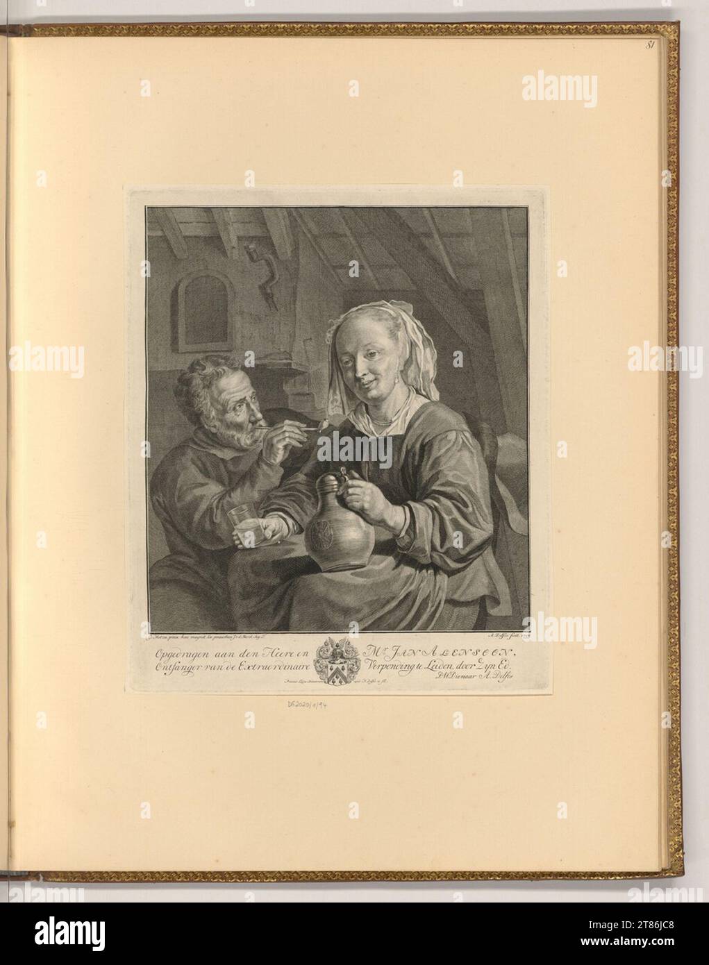 Abraham Delfos (Engraver) Interior: Young woman with jug and old man ...