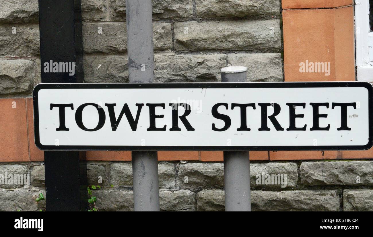Tower Street street sign in Crickhowell town centre refer to The Tower ...