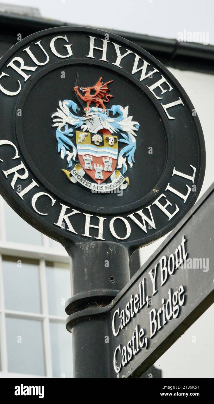Colourful bilingual sign in Crickhowell, Crug Hywel, with the welsh ...