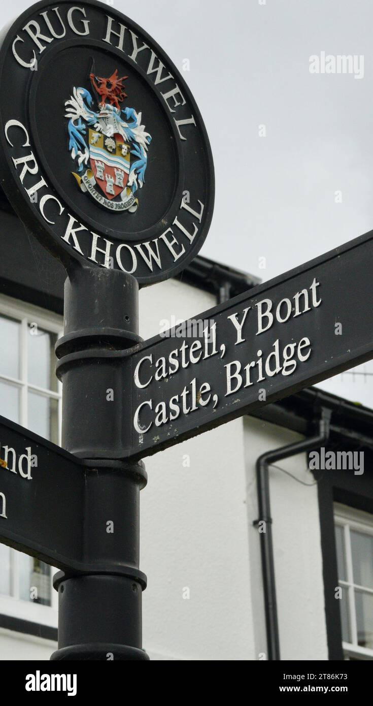 Colourful bilingual sign in Crickhowell, Crug Hywel, with the welsh ...