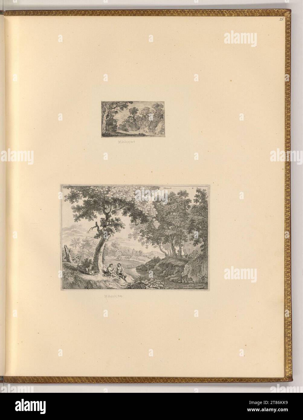 Claude Goyrand Tree landscape; Satyr family on the water. etching 1630 ...