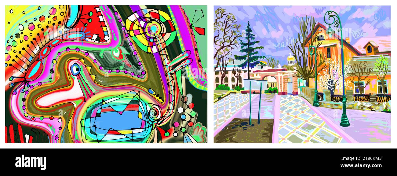Two digital paintings. Original contemporary artwork Stock Vector Image ...
