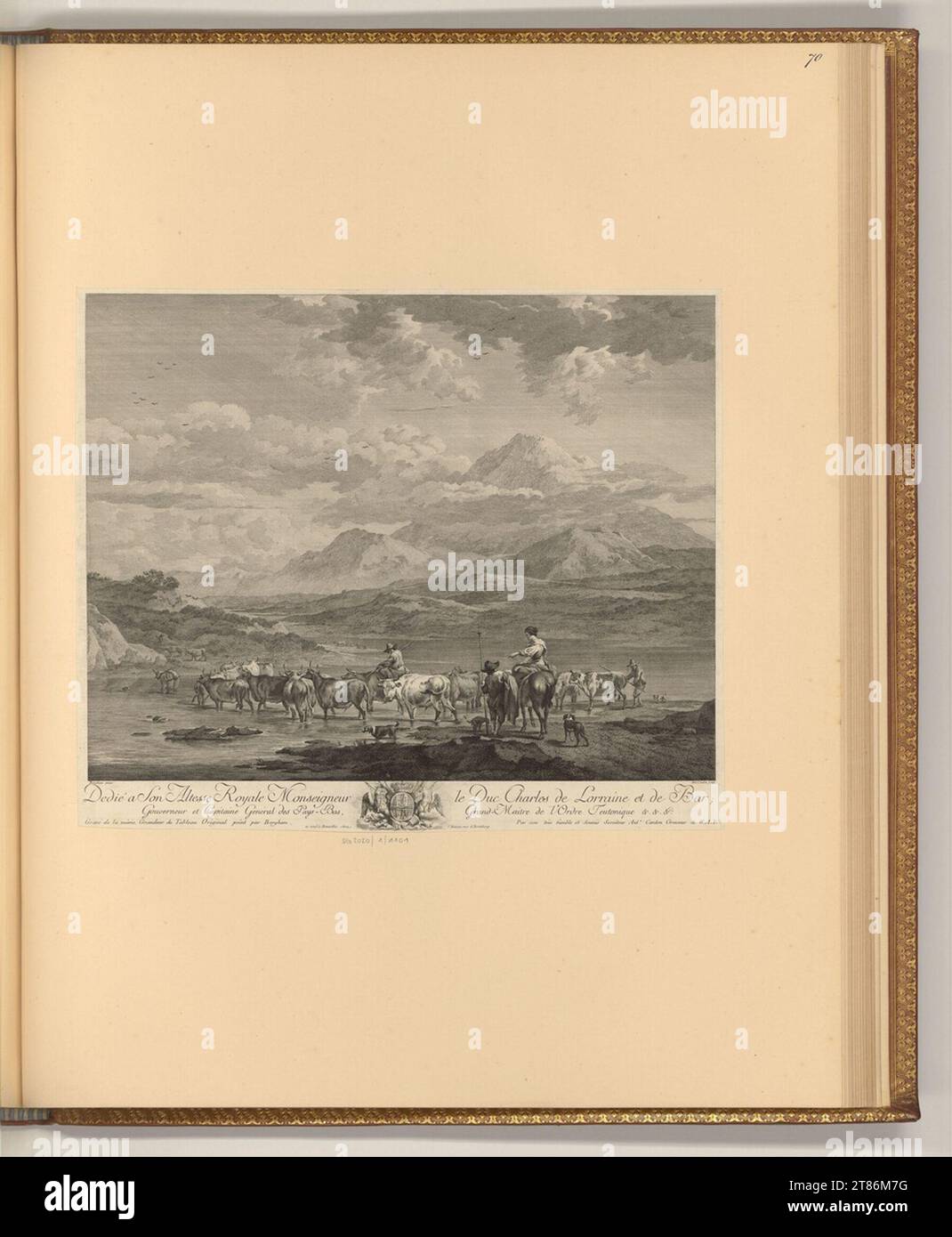 Antoine Cardon (Engraver) Shepherds pull through a river bed with their ...