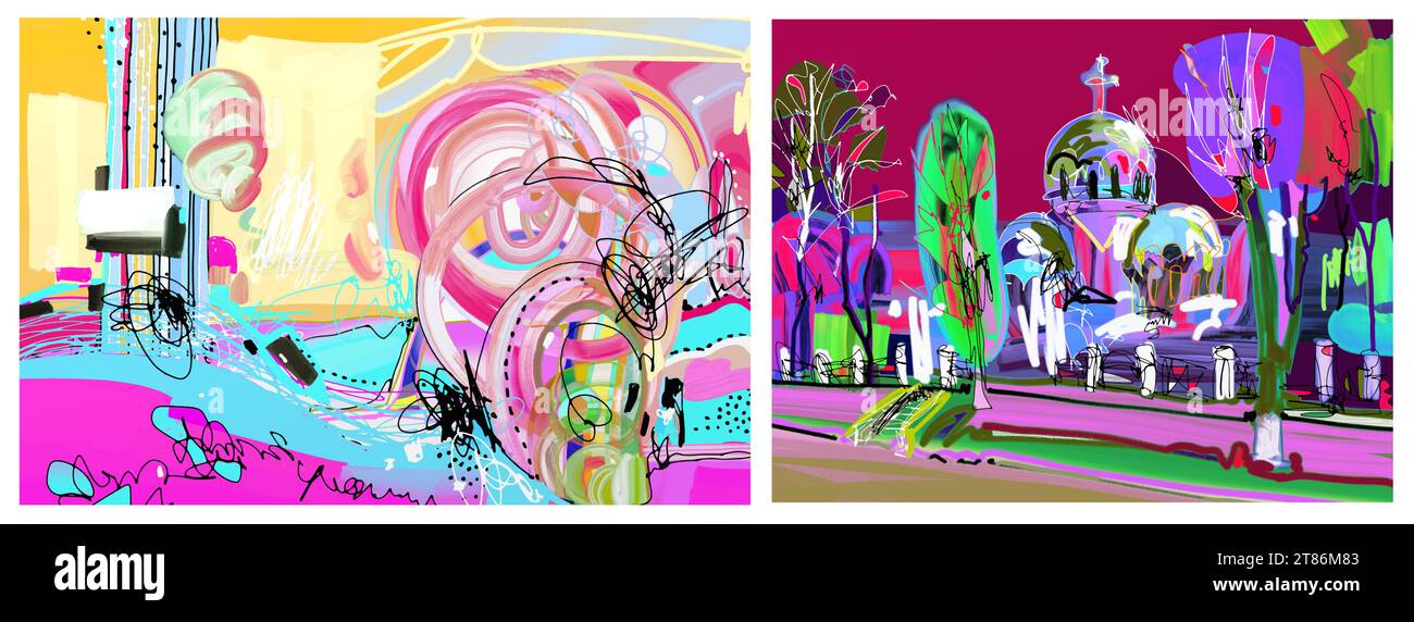 Two digital paintings. Original contemporary artwork Stock Vector Image ...