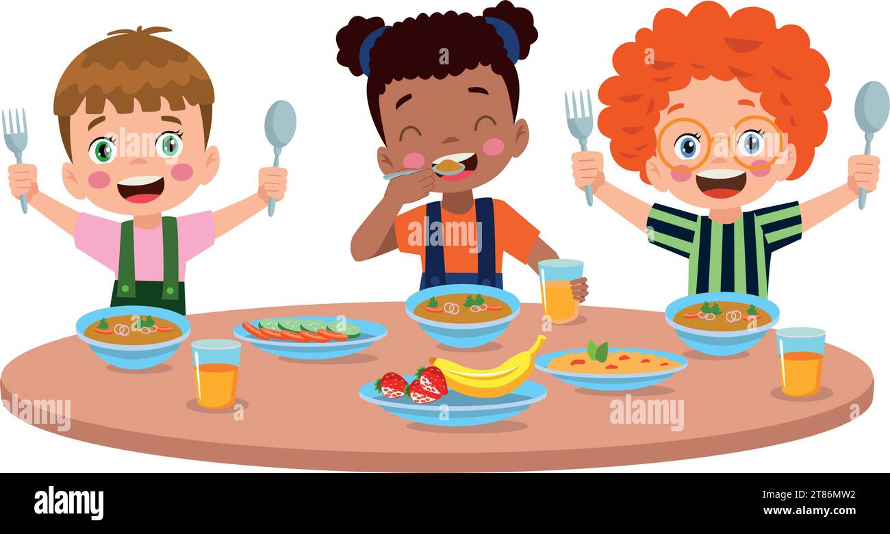 Happy kid dining table Stock Vector Images - Alamy