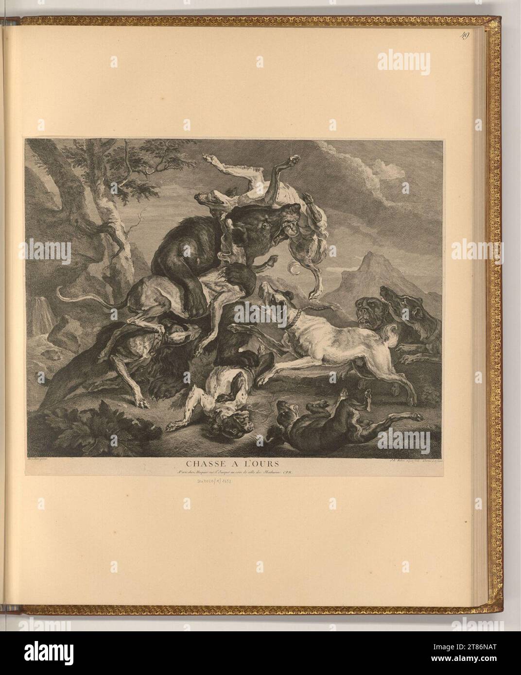 Pierre Chenu (Fertiggestellt von) Bear hunt. etching around 1730 Stock ...