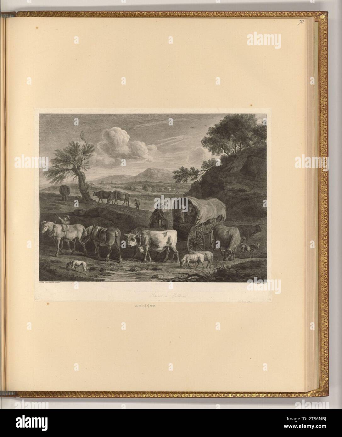 Adriaen van de Velde (Engraver) Flemish landscape with horse carts ...