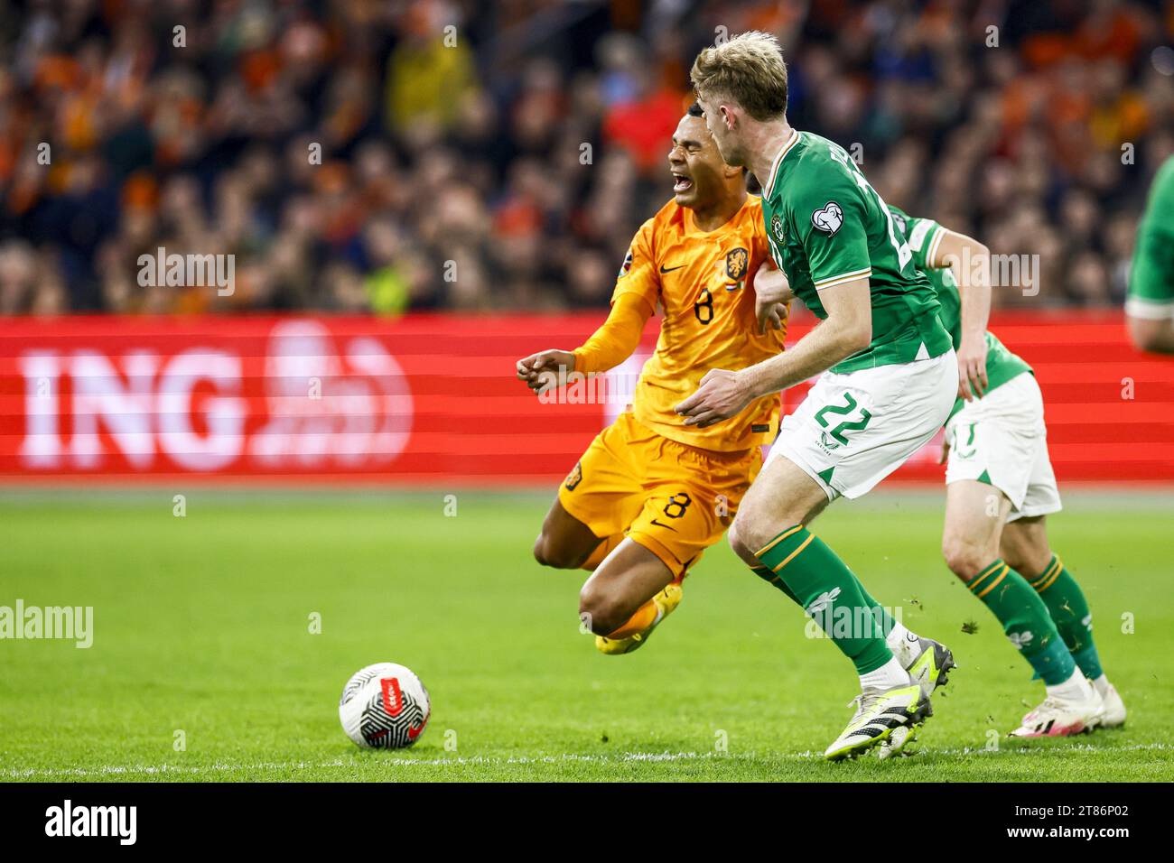 AMSTERDAM - (l-r) Cody Gakpo of Holland, Nathan Collins of Ireland ...