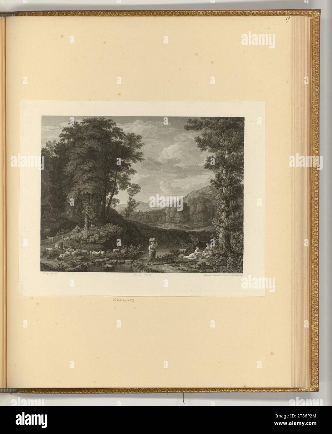 Christian Haldenwang (Engraver) Arcadian river landscape with shepherds ...