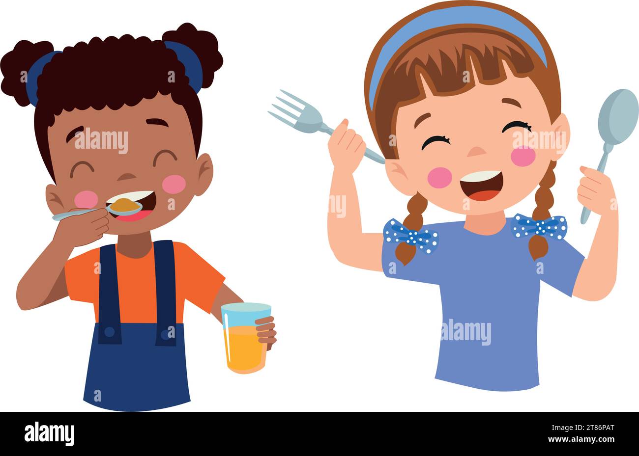Cartoon happy little boy holding a spoon and fork Stock Vector Image ...