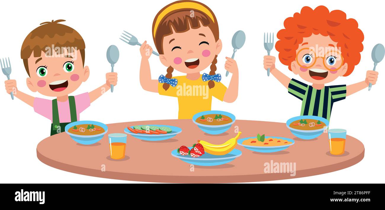 Happy kid dining table Stock Vector Images - Alamy