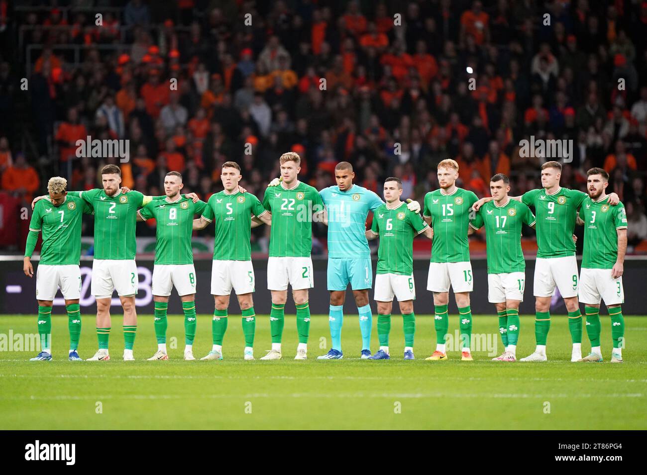 Ireland players line up ahead of the UEFA Euro 2024 Qualifying Group B ...