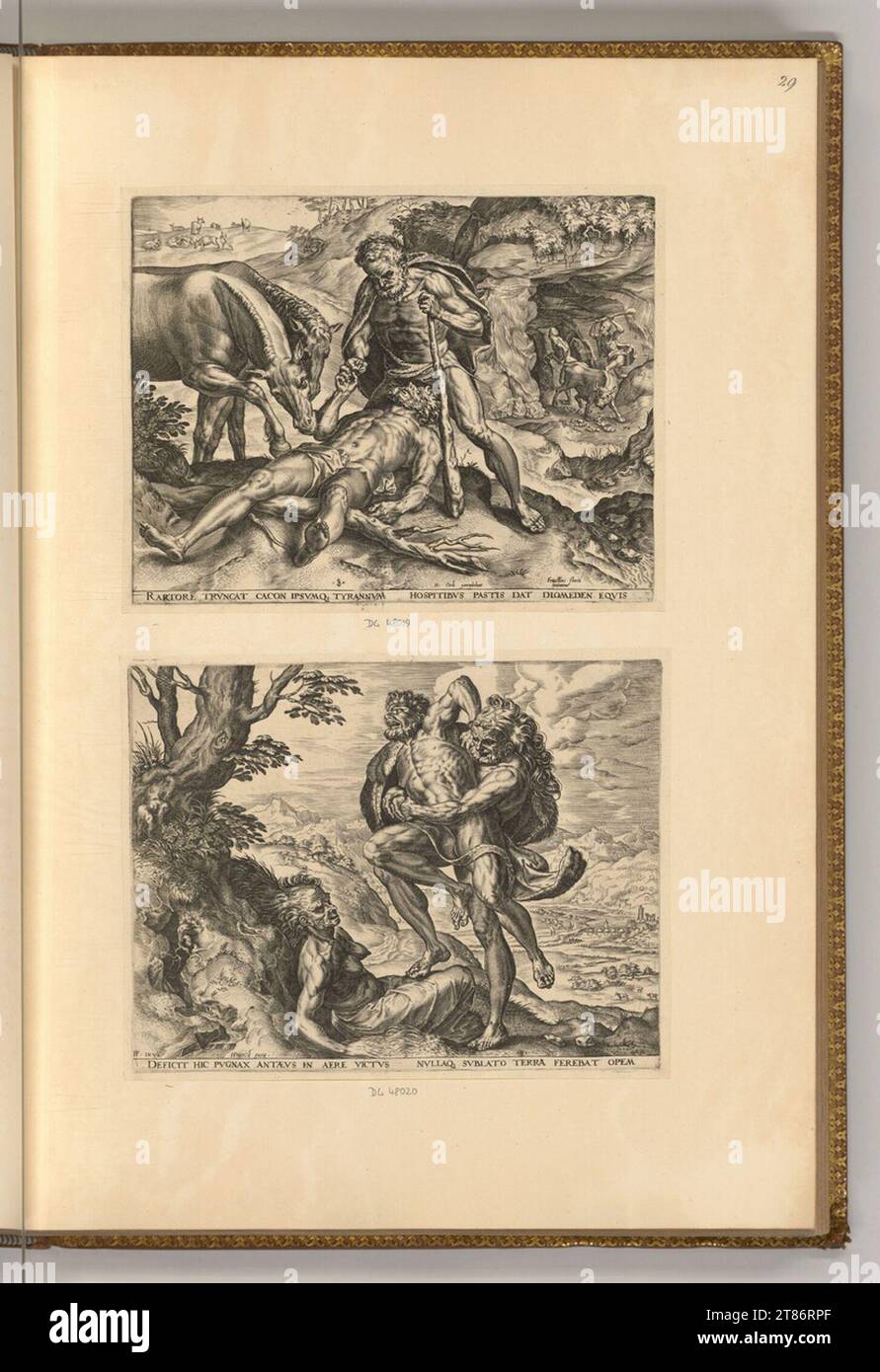 Cornelis Cort (Engraver) Hercules throws Diomedes his own mares to eat ...