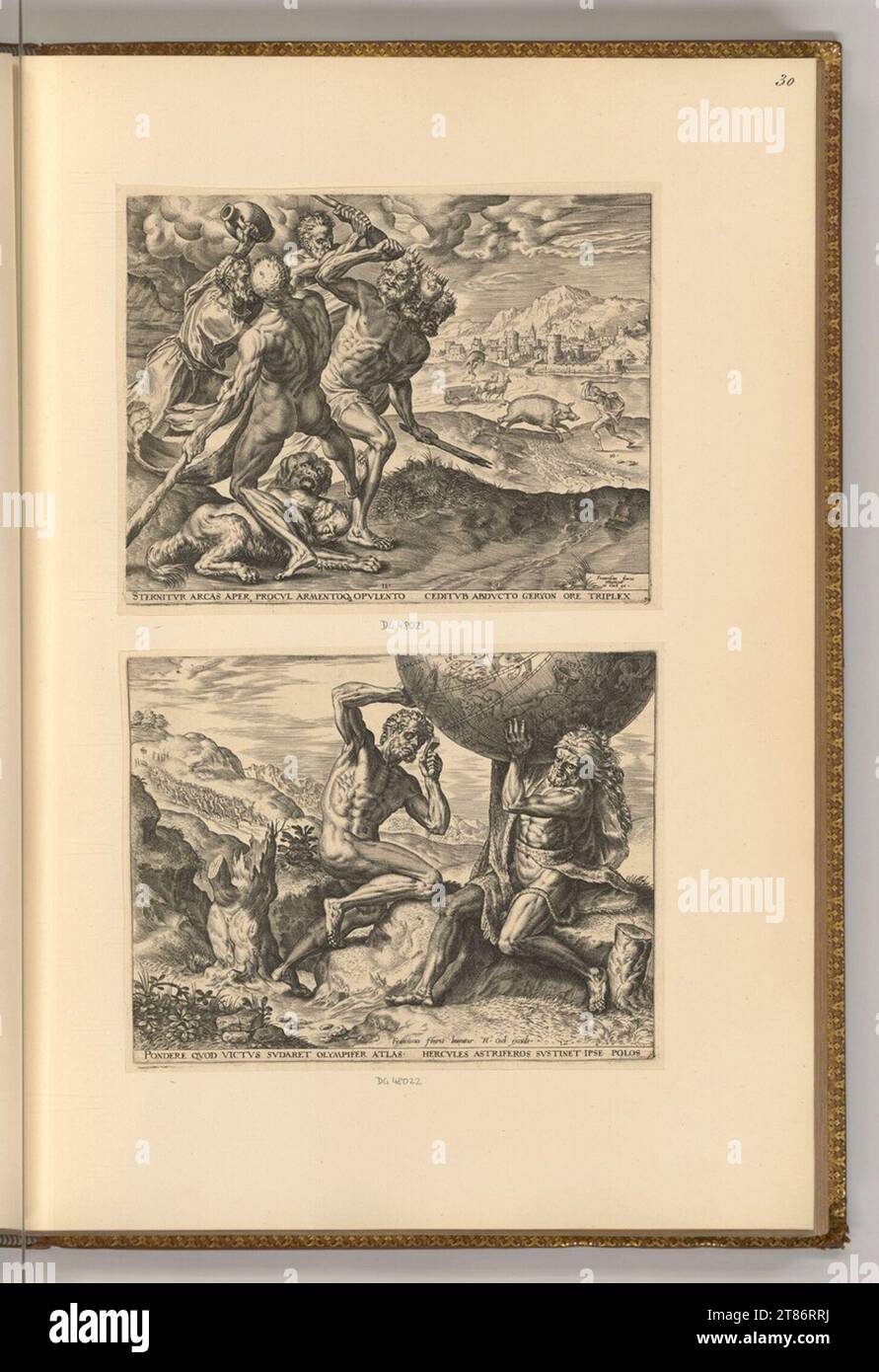 Cornelis Cort (Engraver) Hercules beats Geryon and Hercules catches the ...