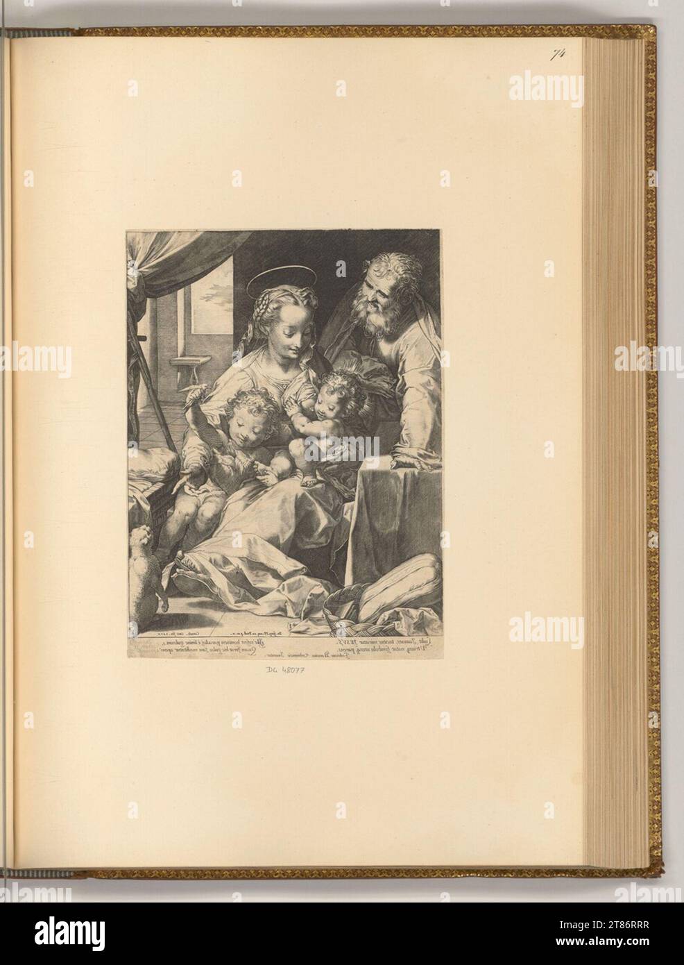 Cornelis Cort (Engraver) The holy family with the cat. Copper engraving print 1577 , 1577 Stock ...