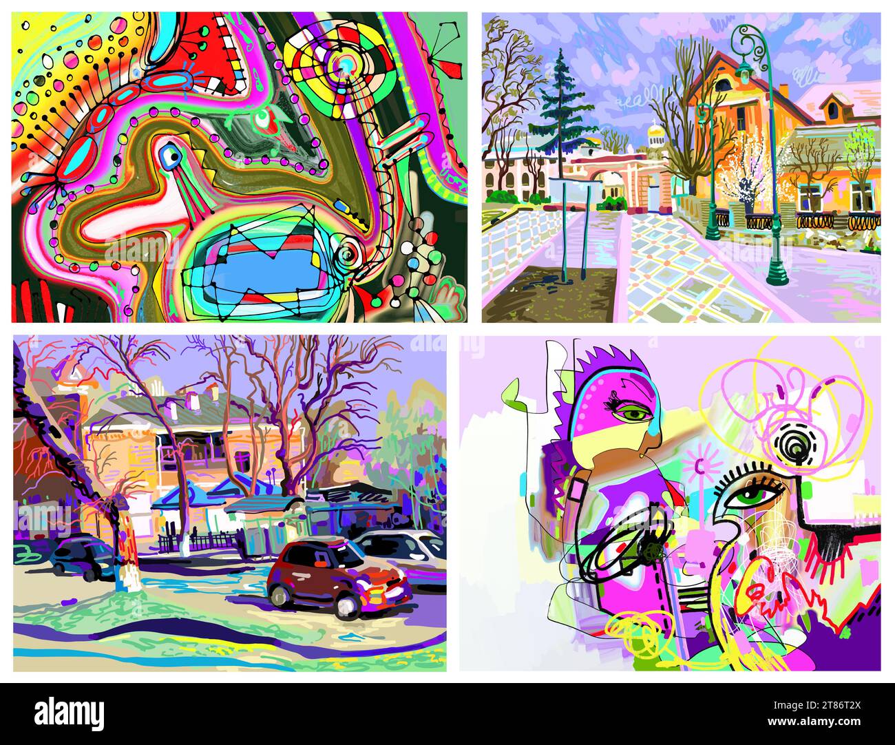 Four digital paintings. Original contemporary artwork Stock Vector ...