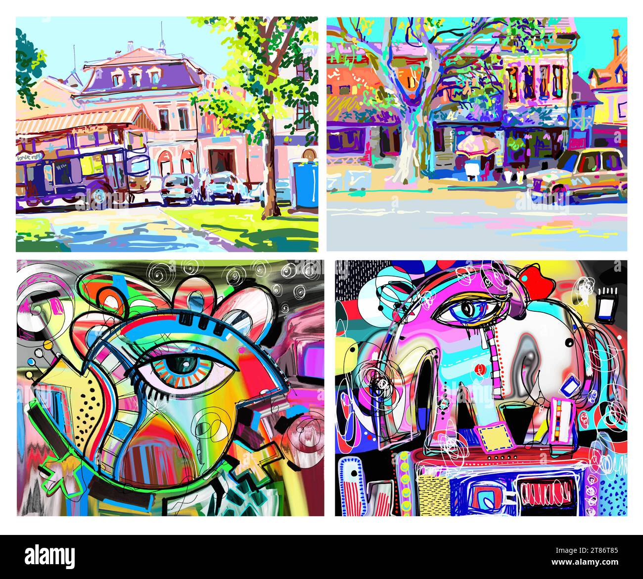 Four digital paintings. Original contemporary artwork, vector ...