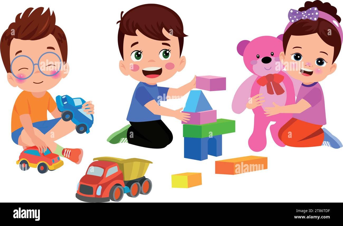 Vector Illustration Of Kid Playing With Building Blocks Stock Vector ...