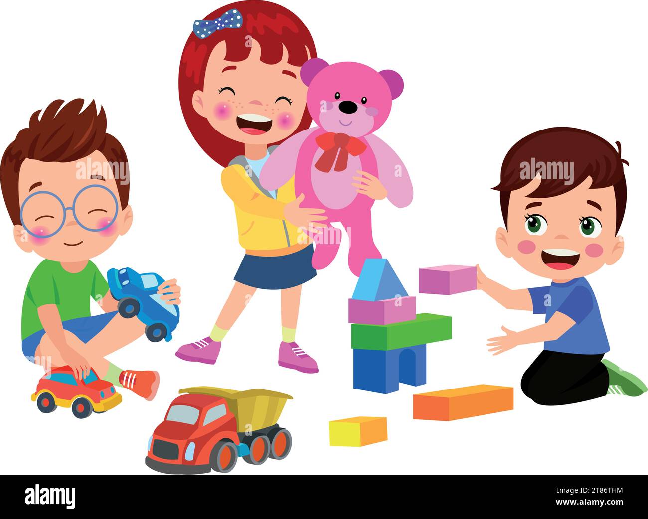 Vector Illustration Of Kid Playing With Building Blocks Stock Vector ...