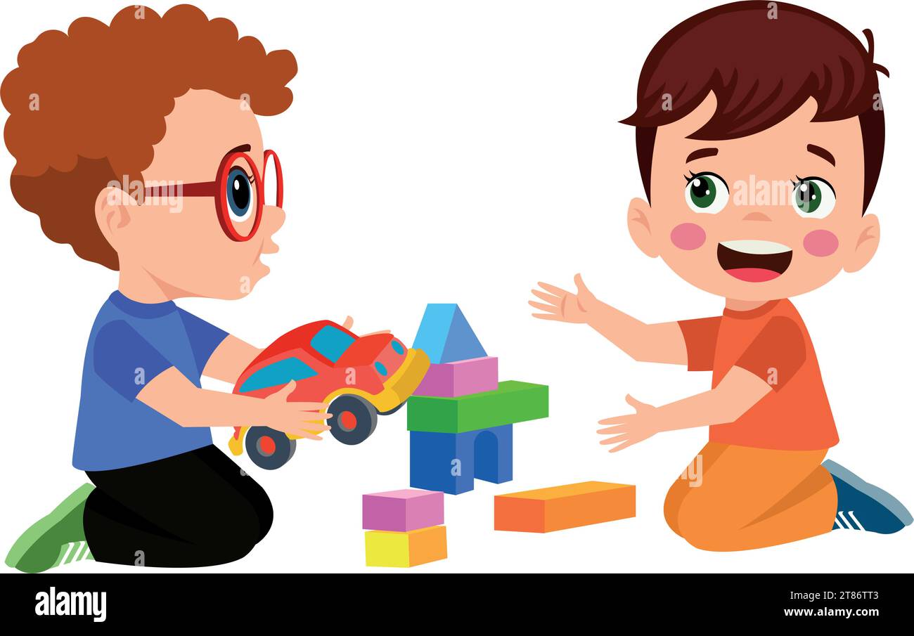 Vector Illustration Of Kid Playing With Building Blocks Stock Vector ...