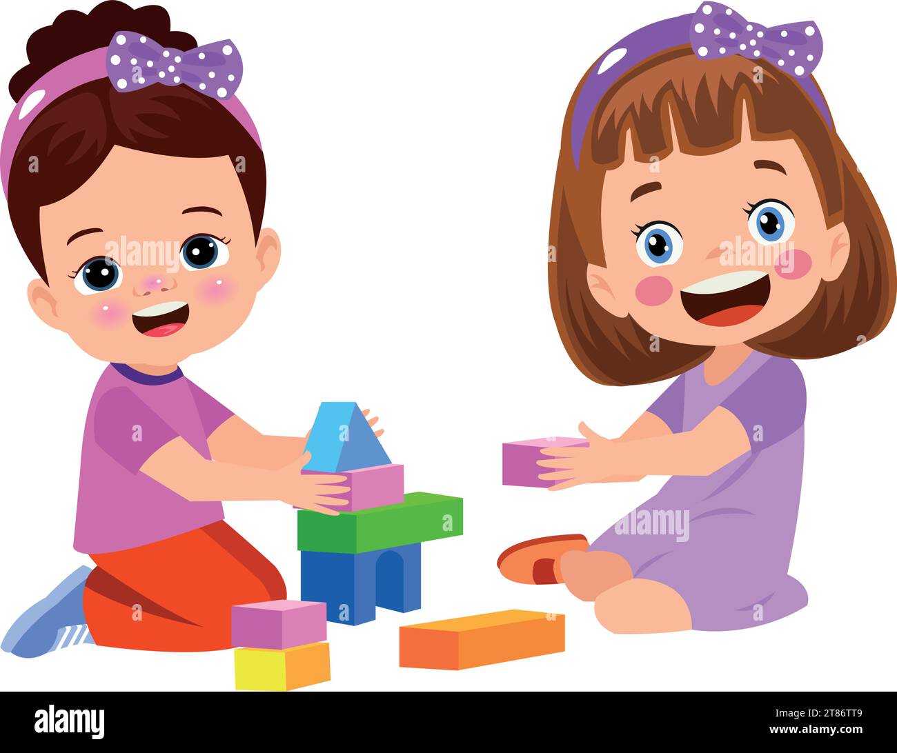 Vector Illustration Of Kid Playing With Building Blocks Stock Vector ...
