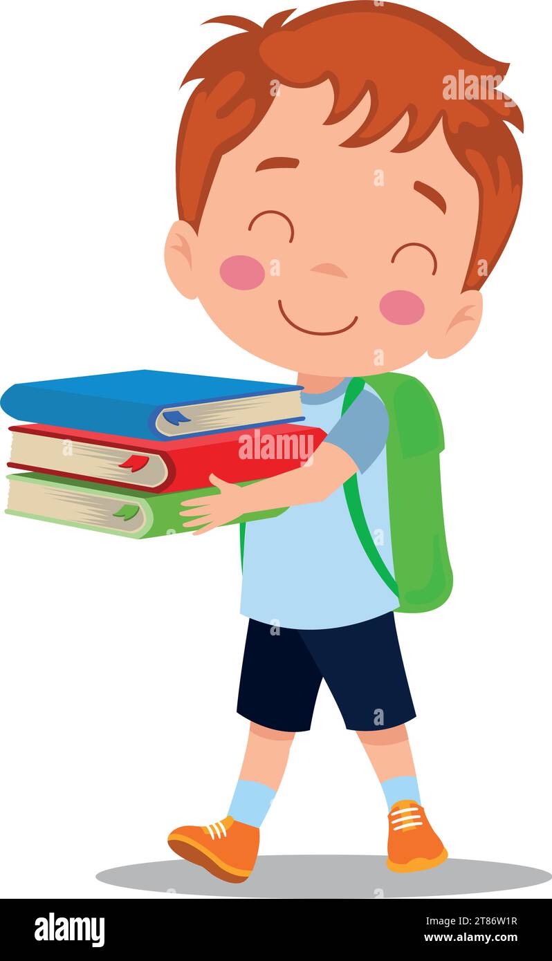 Cartoon boy holding a pile of books Stock Vector Image & Art - Alamy