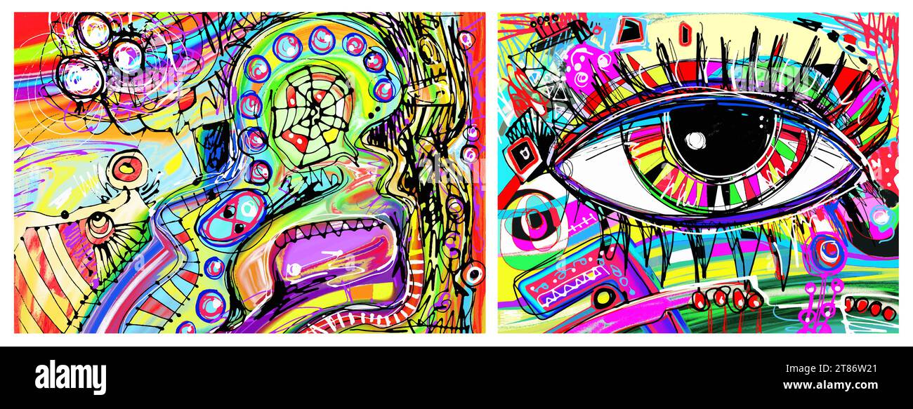 Two digital paintings. Original contemporary artwork, vector ...