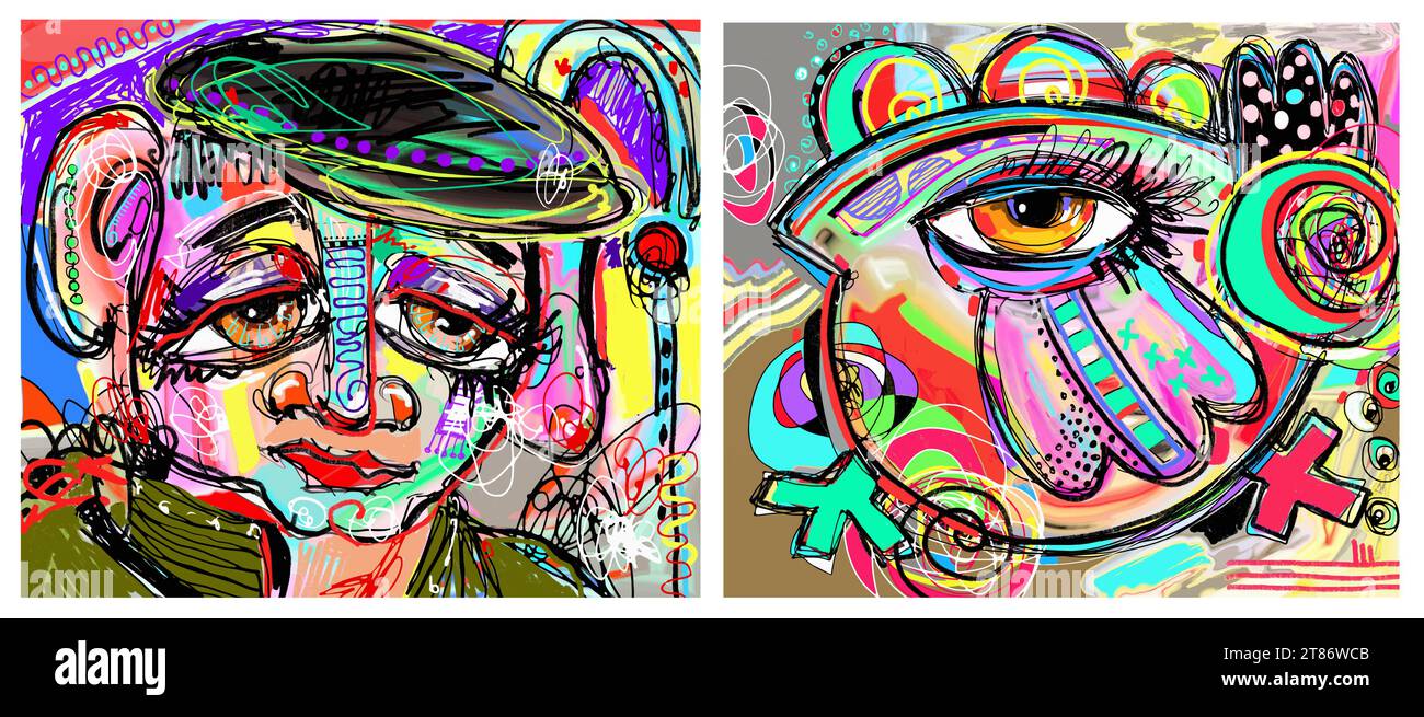 Two original digital paintings. Contemporary visual art. Interior decor ...