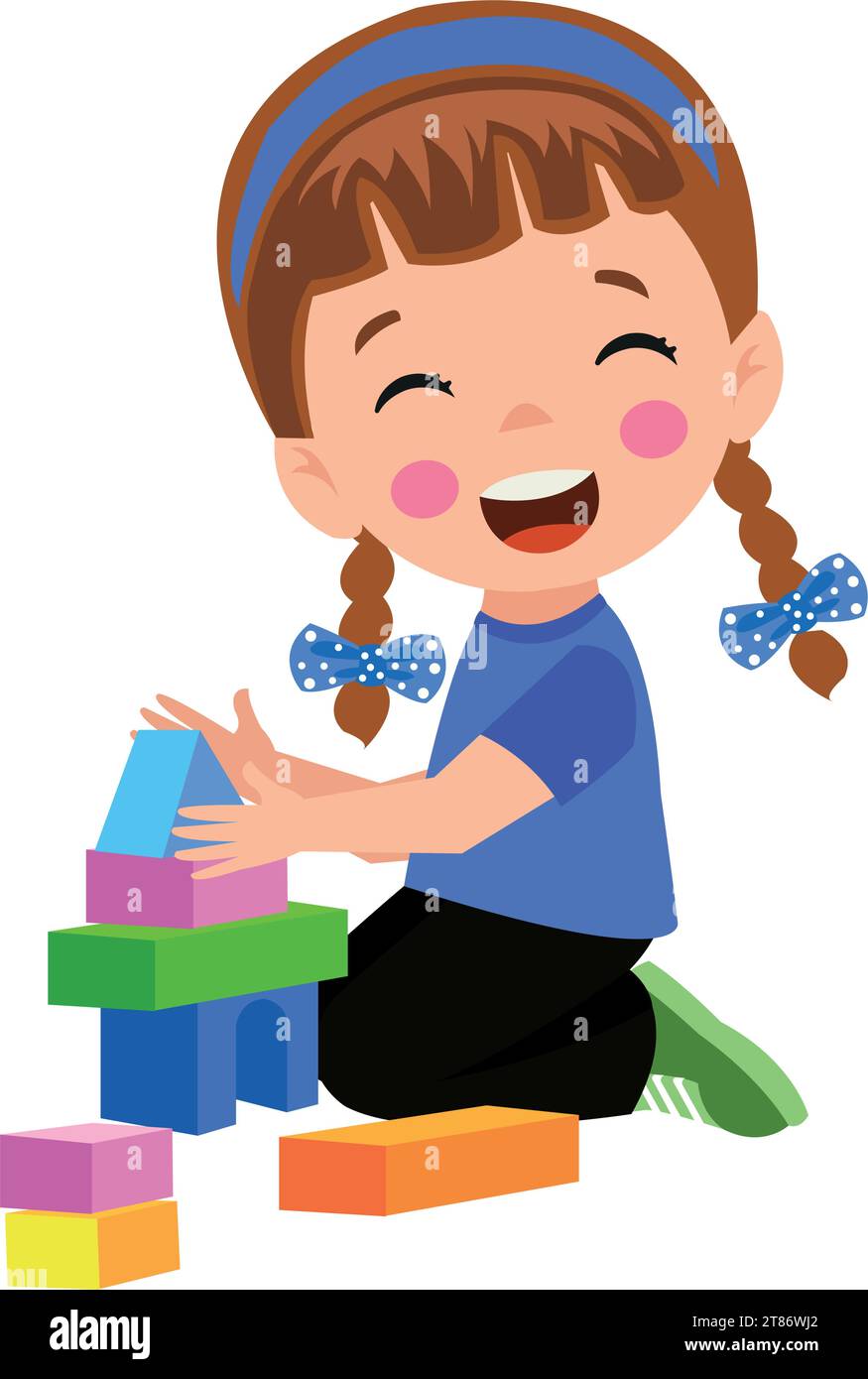 Vector Illustration Of Kid Playing With Building Blocks Stock Vector ...