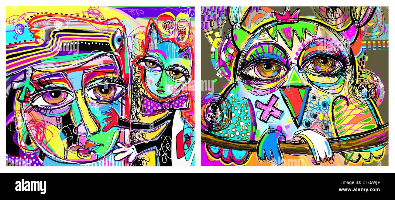 Two original digital paintings. Contemporary visual art. Interior decor ...