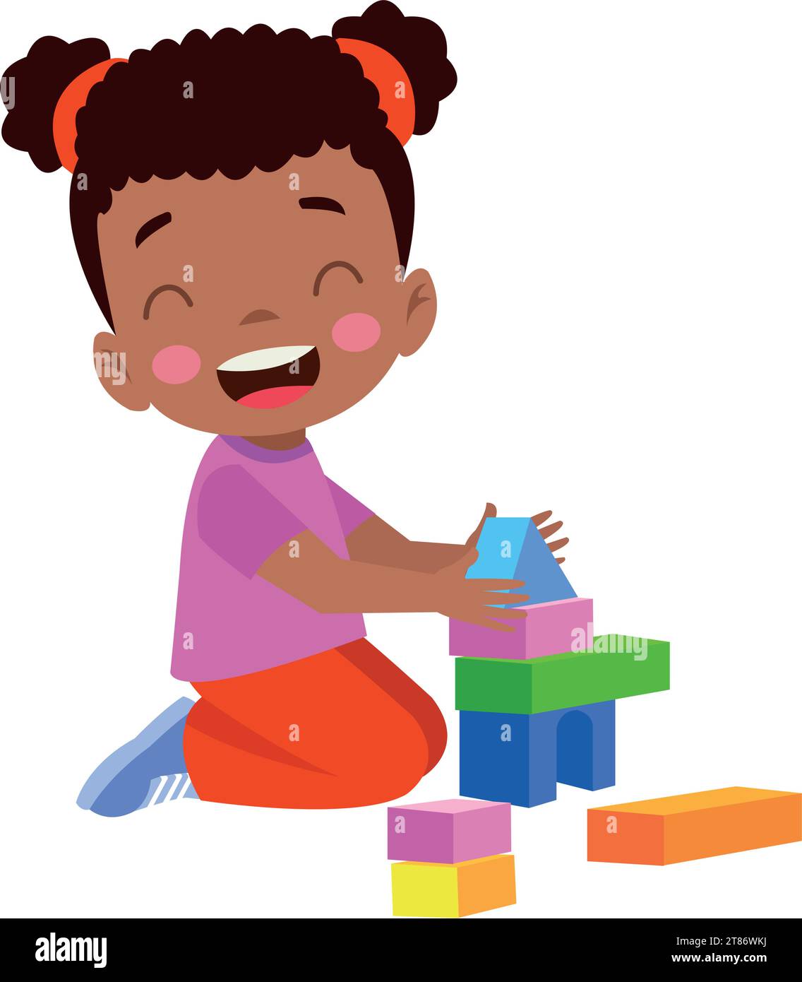 Vector Illustration Of Kid Playing With Building Blocks Stock Vector ...