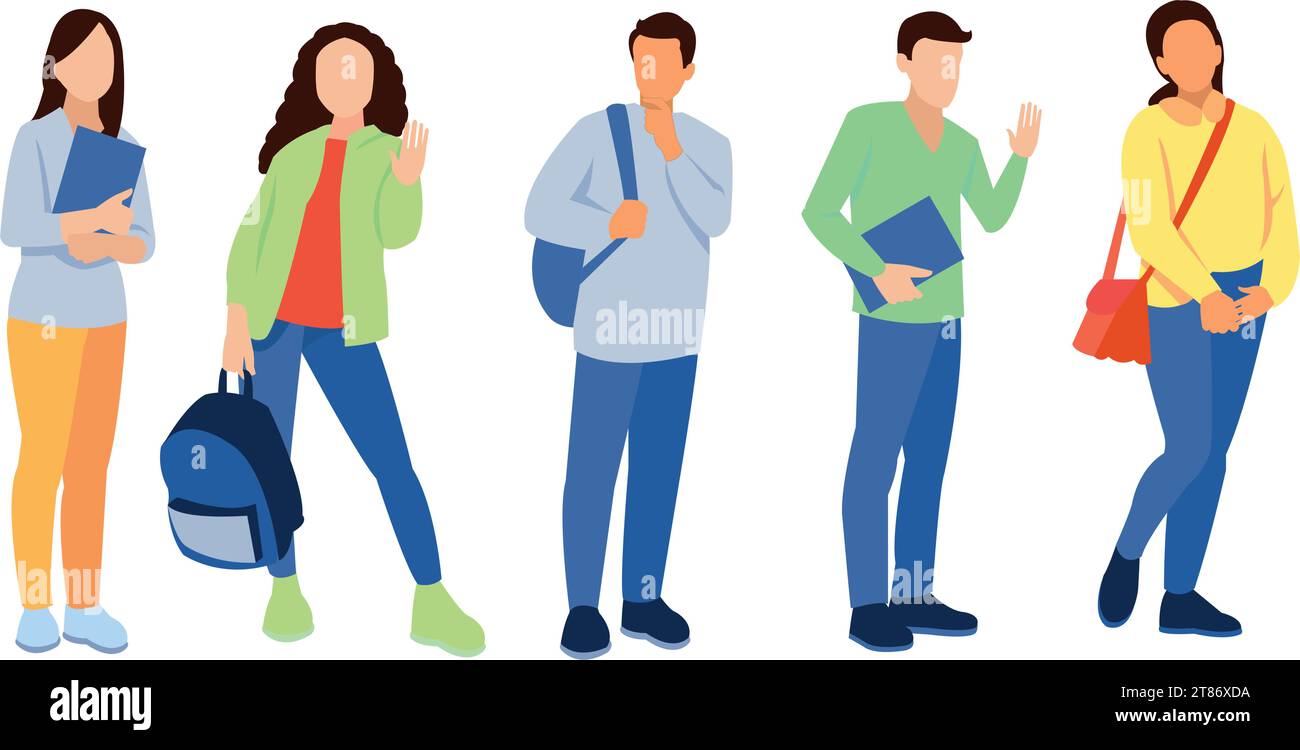 Group of multicultural students flat vector illustration. Young girls ...