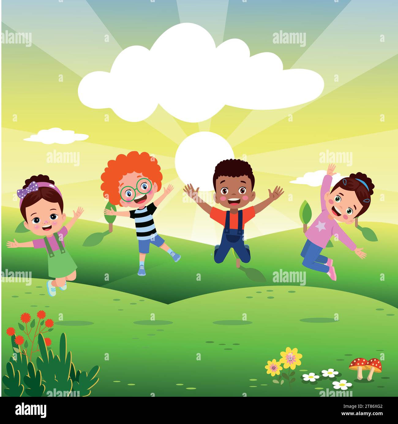 Jumping kids. Happy funny children playing and jumping in different ...