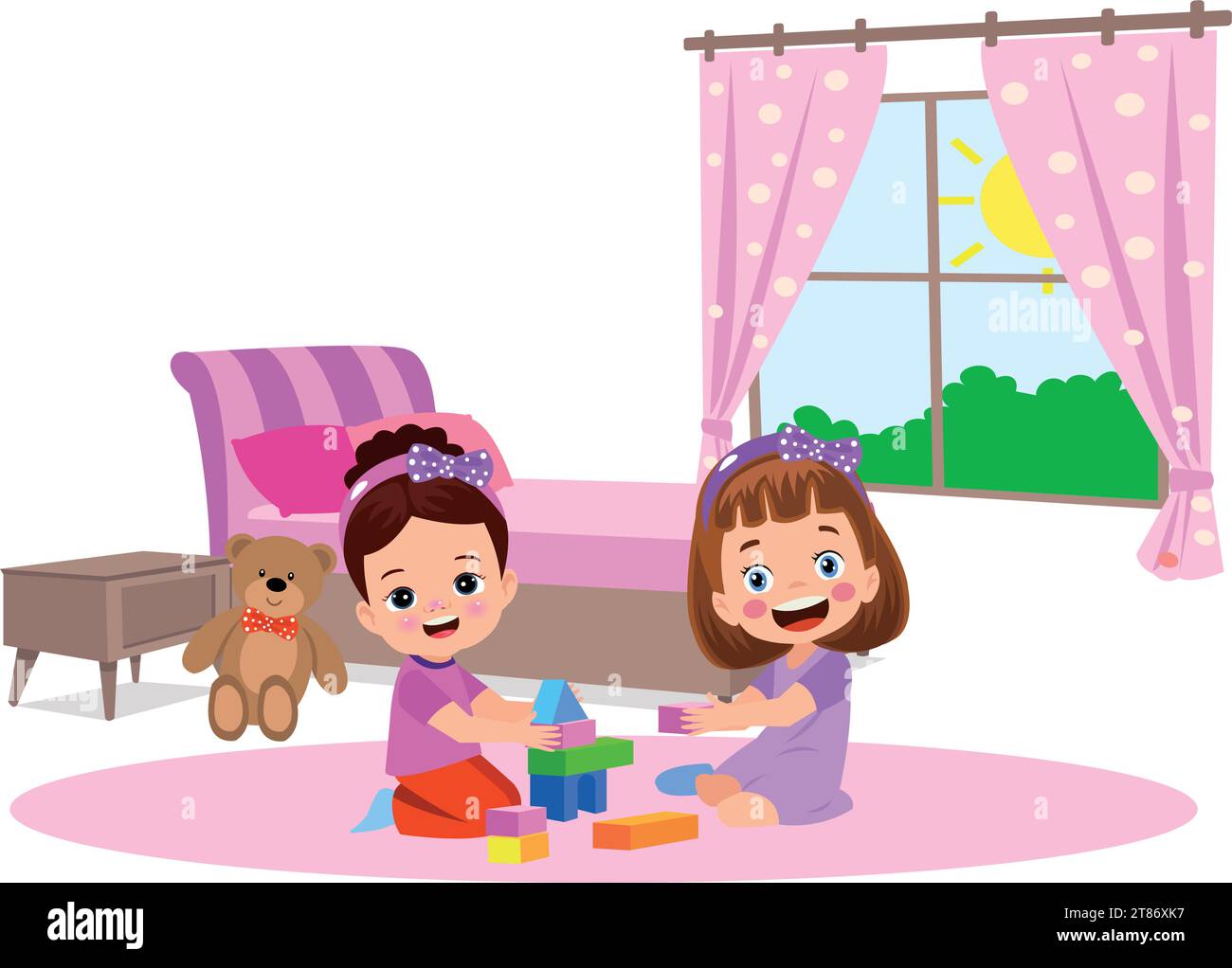 Vector Illustration Of Kid Playing With Building Blocks Stock Vector ...