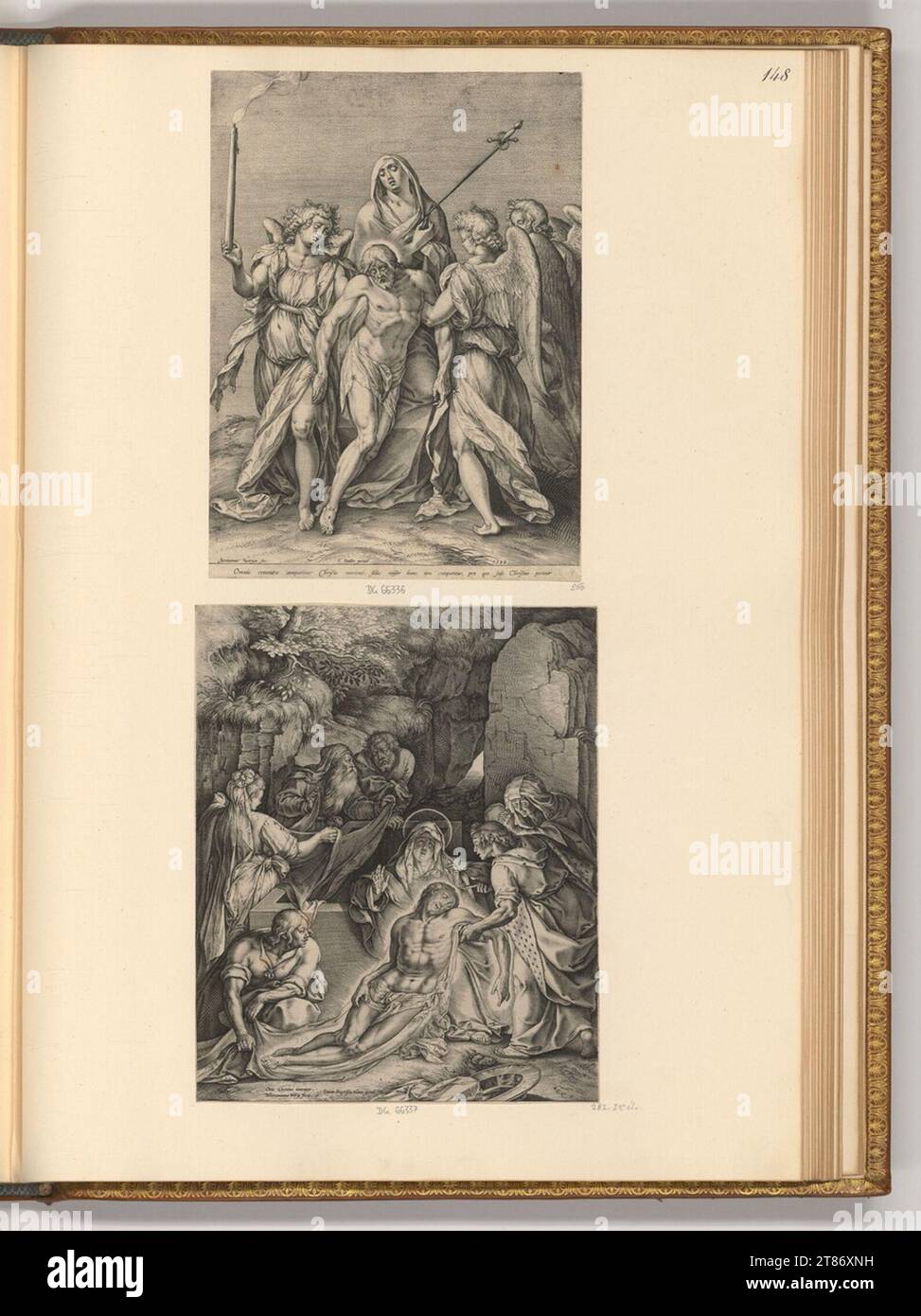 Hieronymus Wierix (Engraver) Pietà with three angels; The burial of Christ. Copper engraving ...