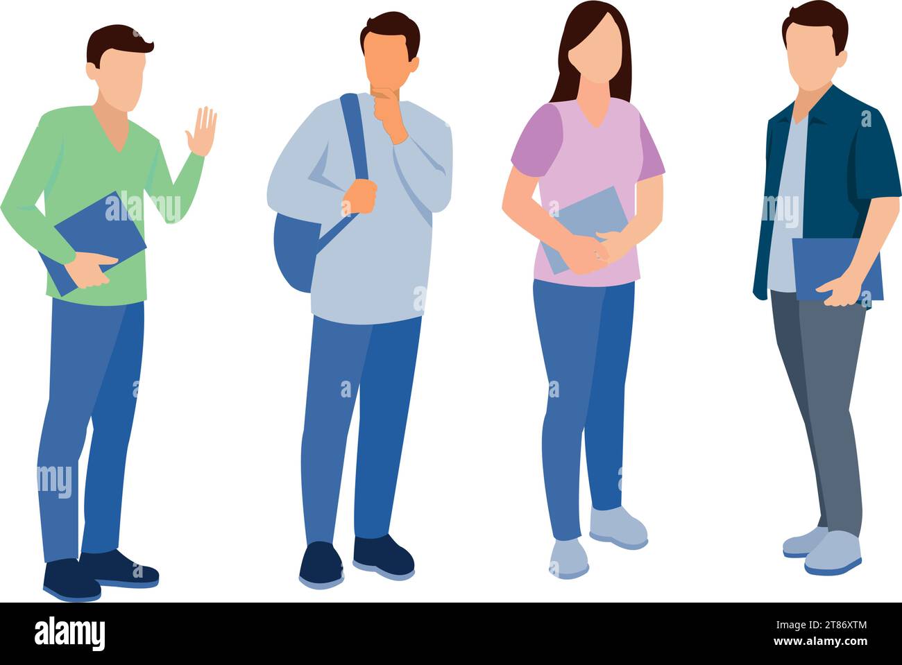 Group of multicultural students flat vector illustration. Young girls ...