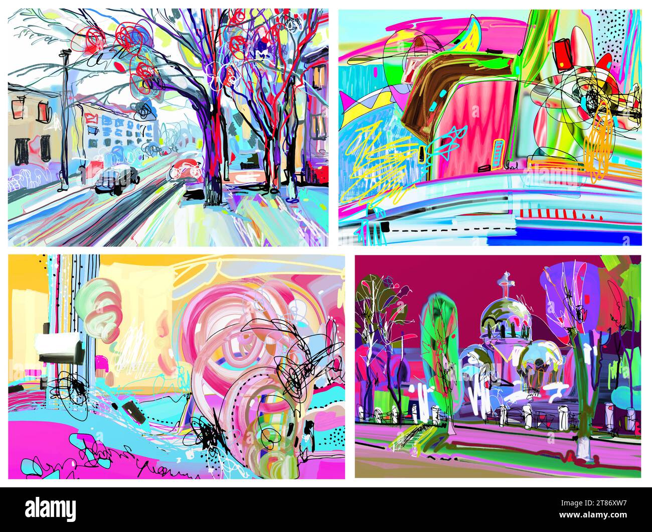 Four digital paintings. Original contemporary artwork Stock Vector ...