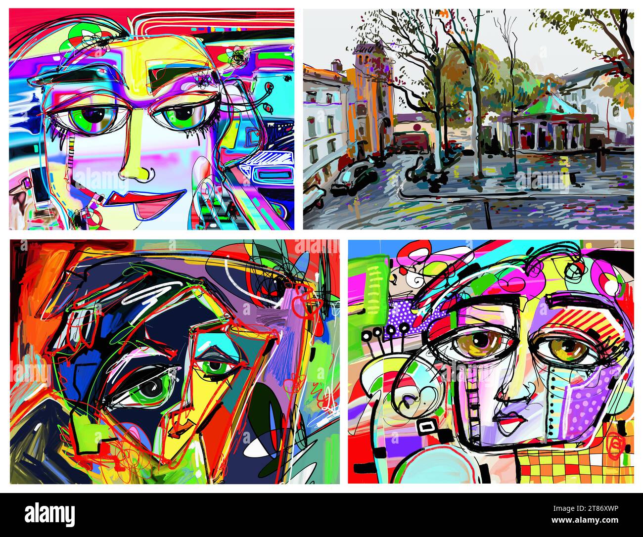 Four digital paintings. Original contemporary artwork Stock Vector ...