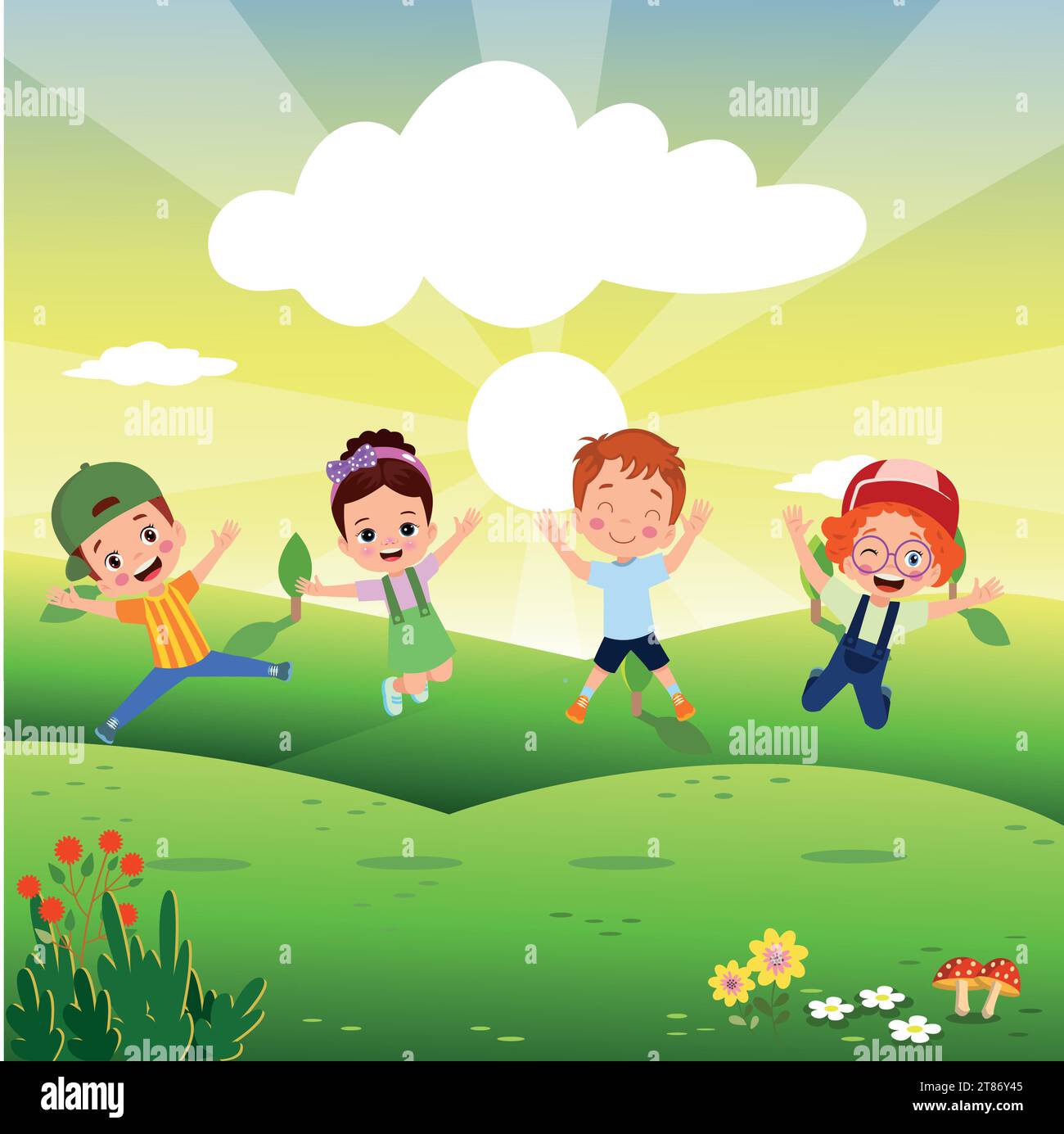 Jumping kids. Happy funny children playing and jumping in different ...