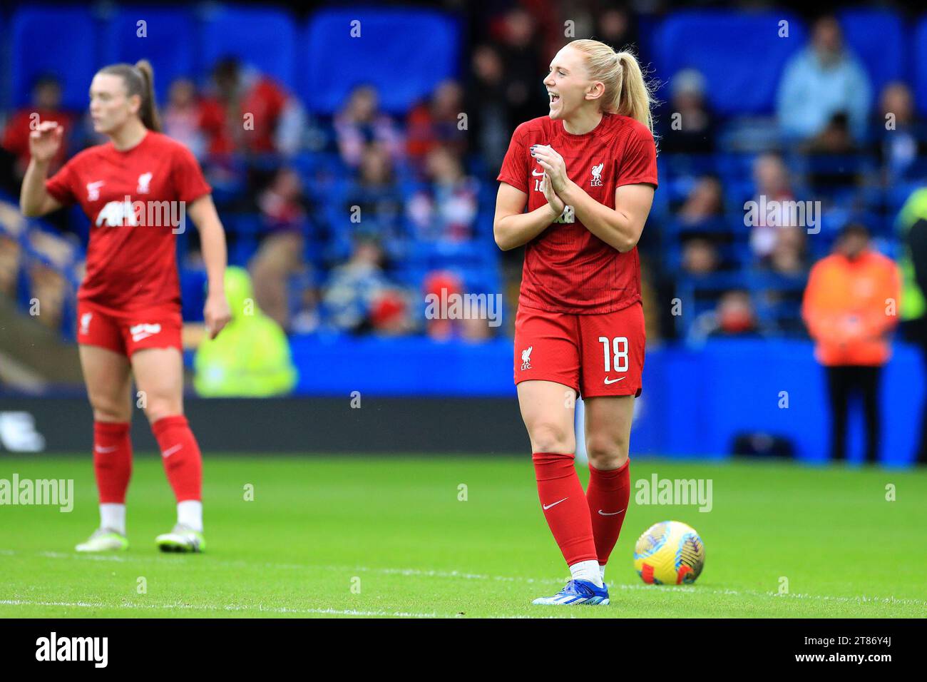 Kingston, UK. 18th Nov, 2023. Ceri Holland of Liverpool Women warms up ...