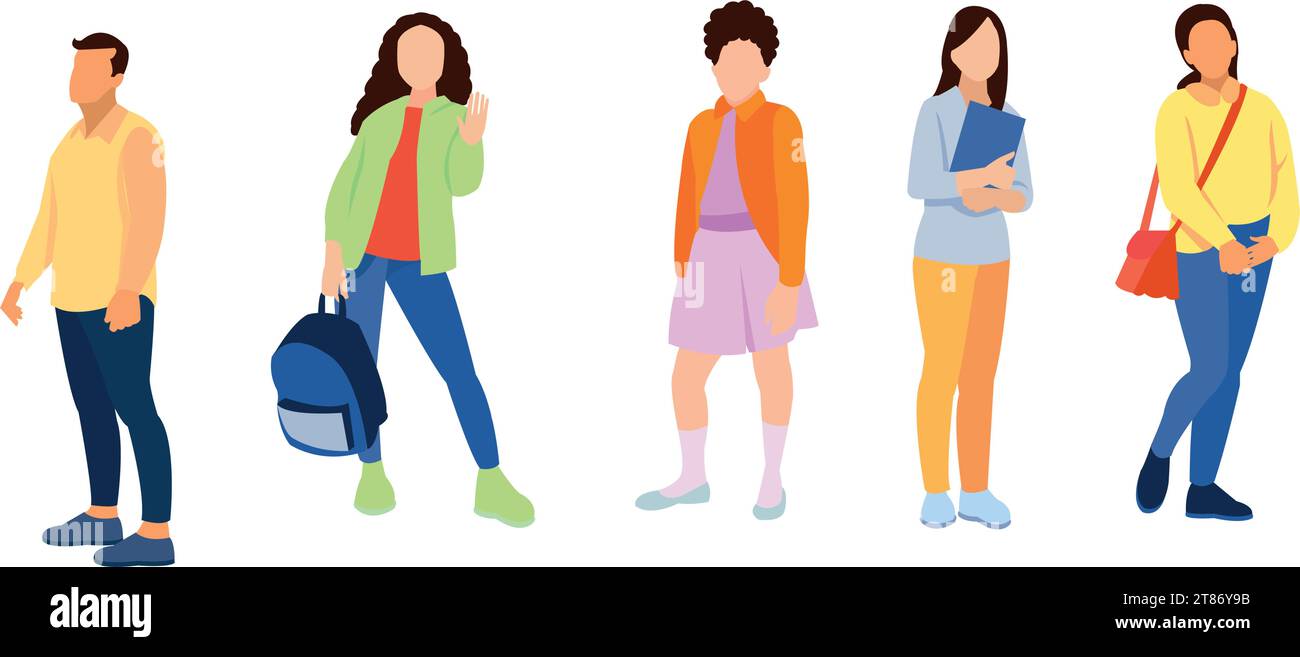 Group of multicultural students flat vector illustration. Young girls ...