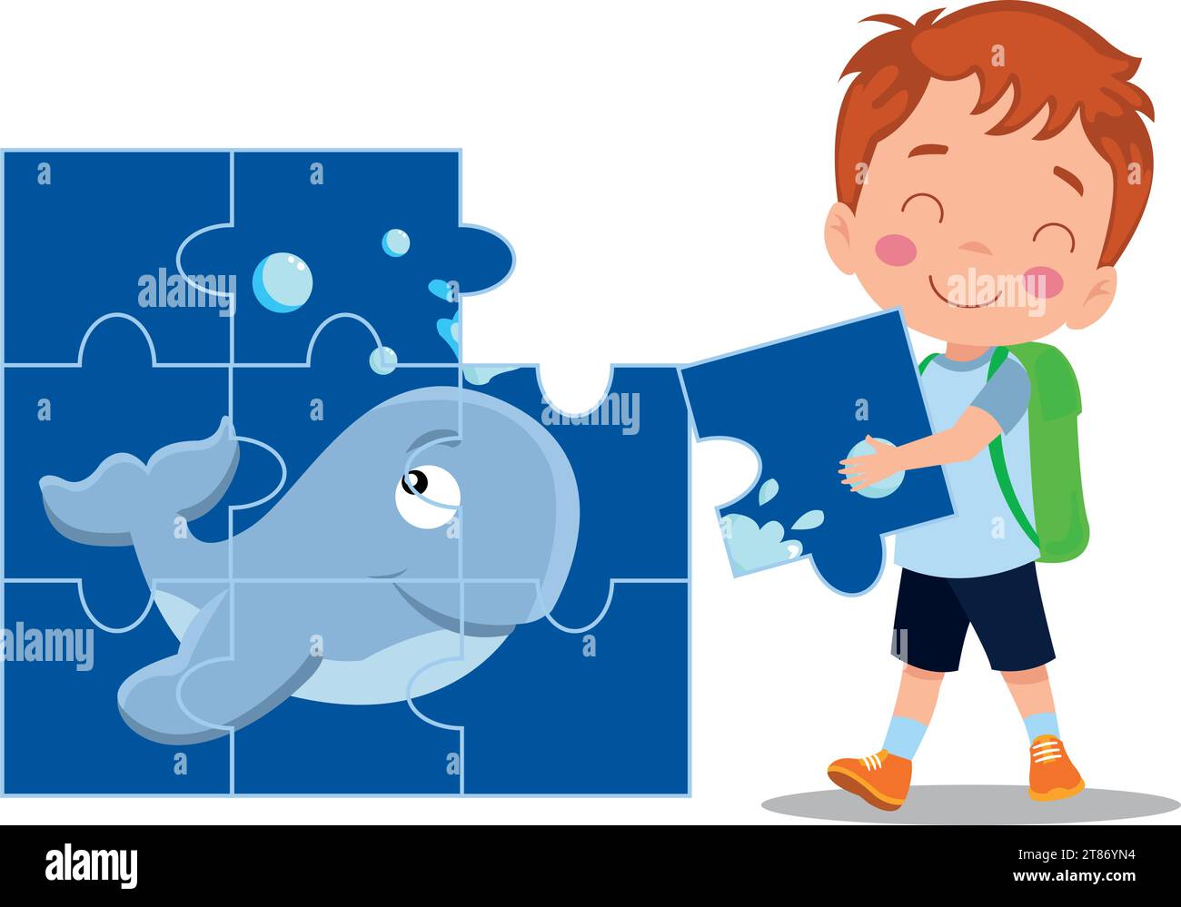 happy cute little kid play jigsaw puzzle Stock Vector Image & Art - Alamy