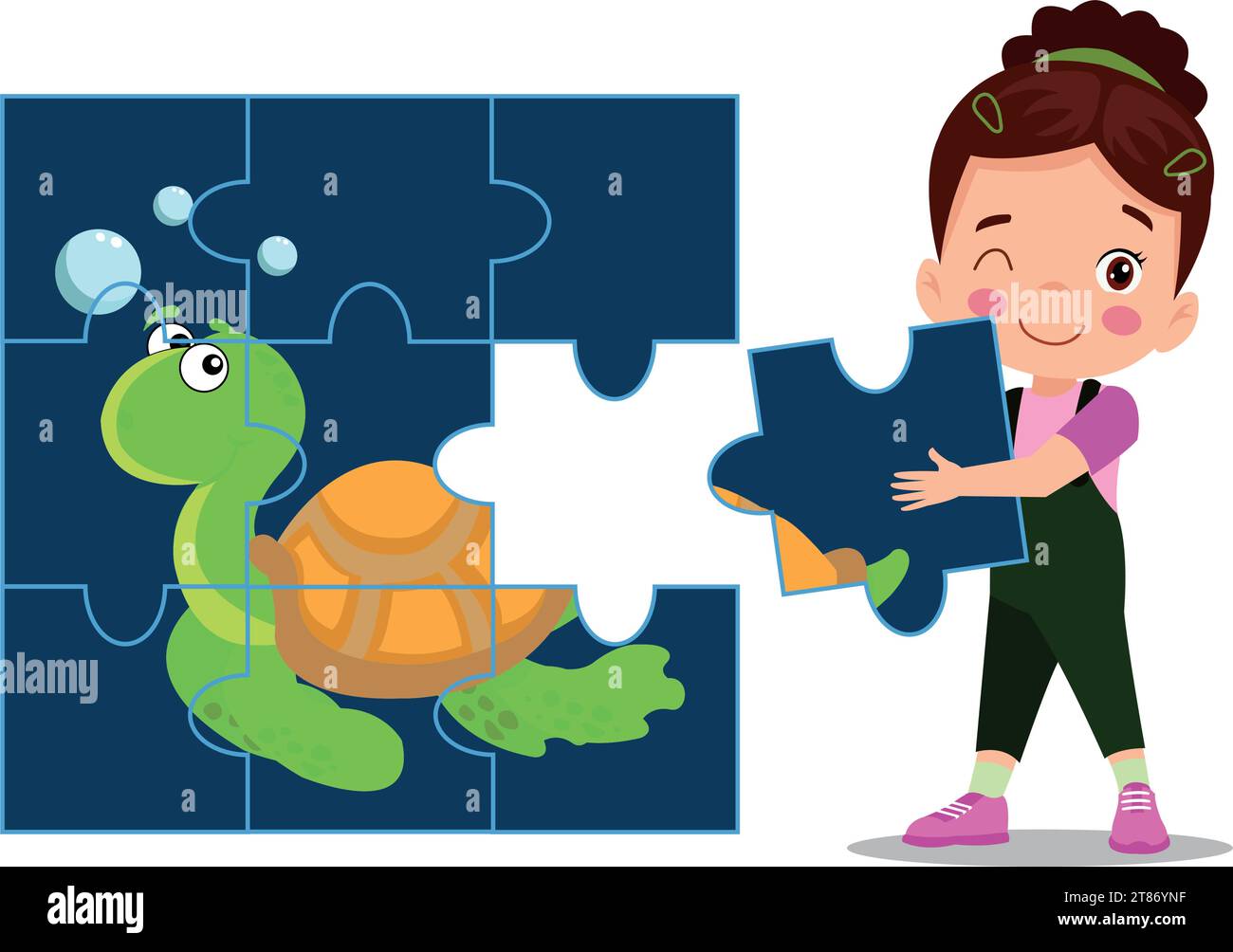 happy cute little kid play jigsaw puzzle Stock Vector Image & Art - Alamy