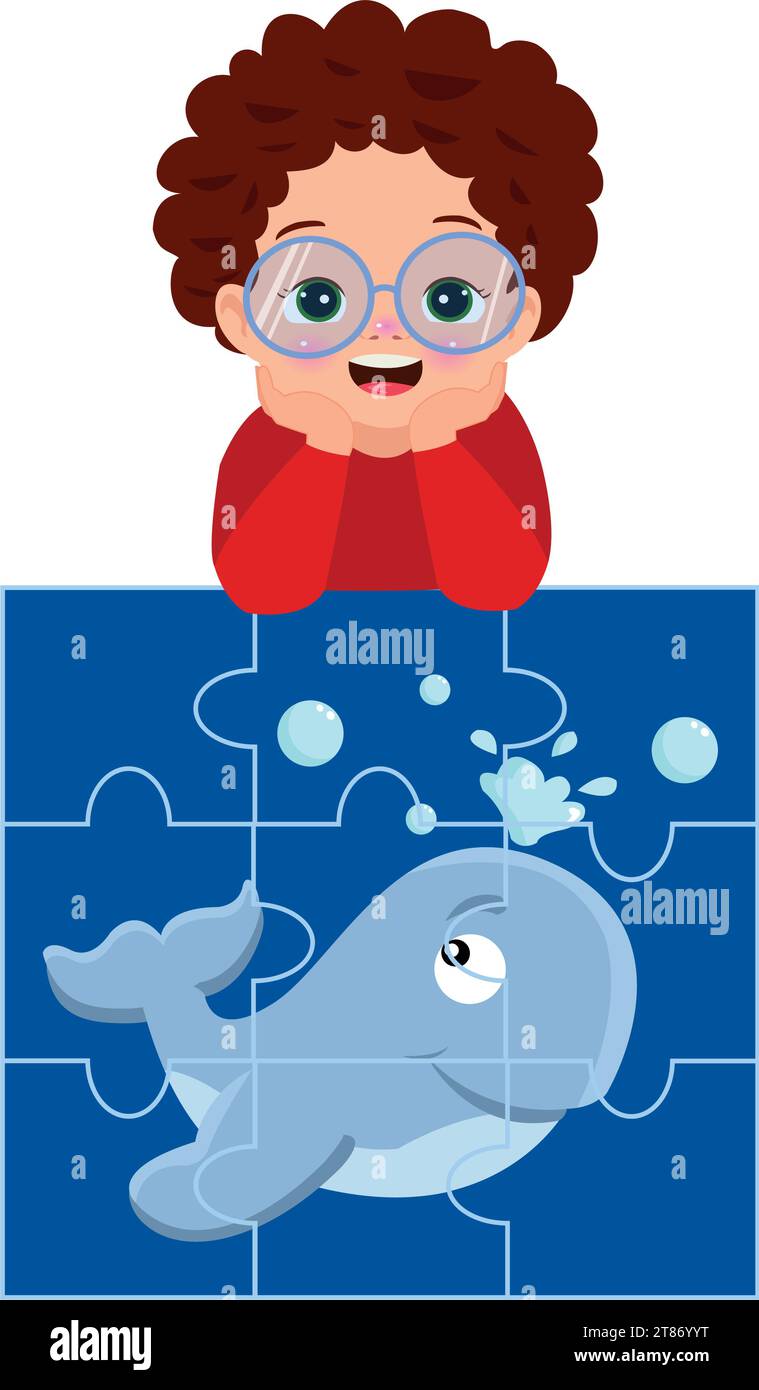 happy cute little kid play jigsaw puzzle Stock Vector Image & Art - Alamy