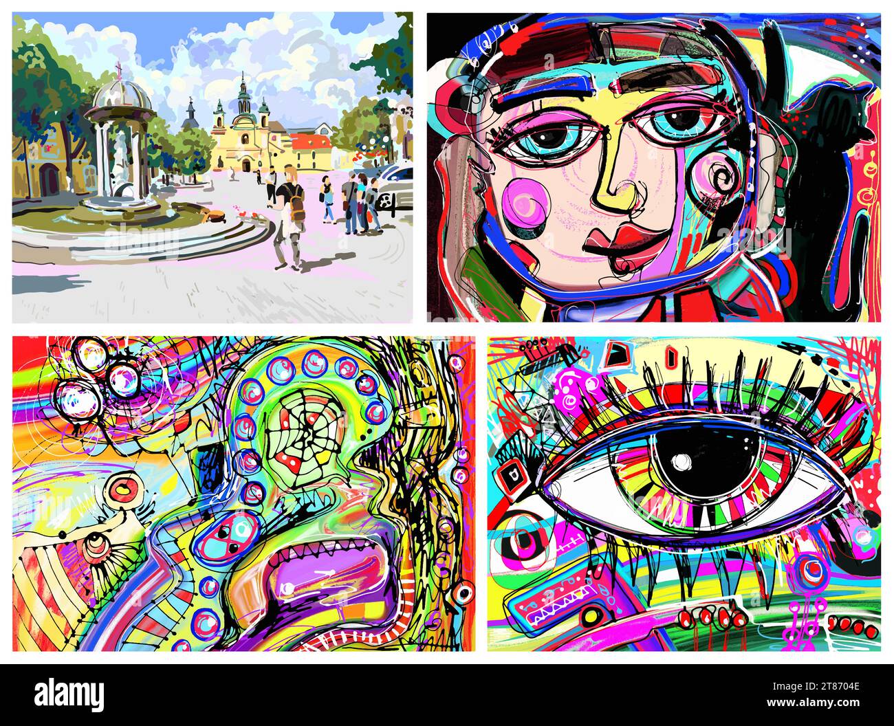 Four digital paintings. Original contemporary artwork Stock Vector ...