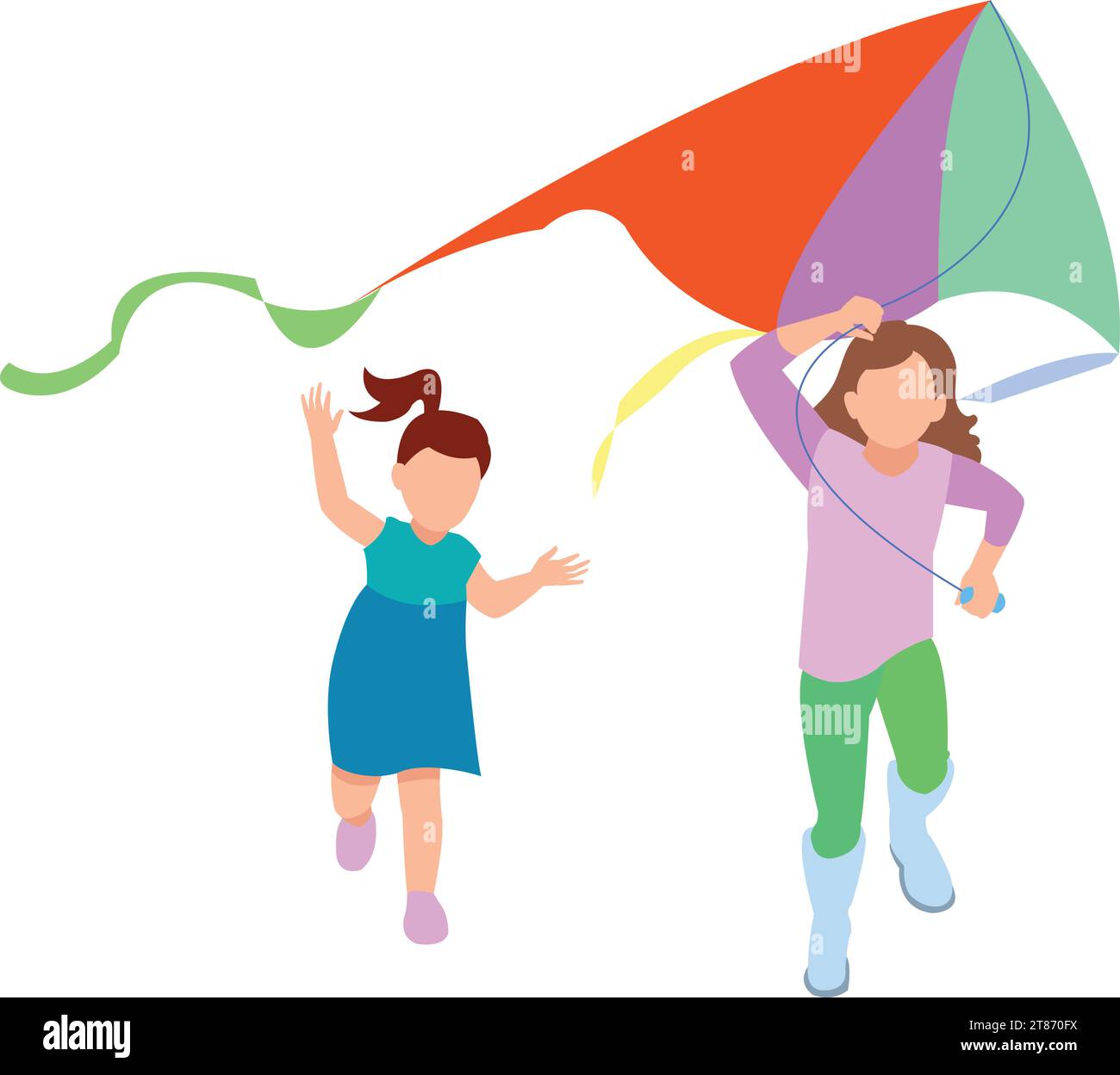 Kids playing kites. Vector illustration of children flying kites on the ...