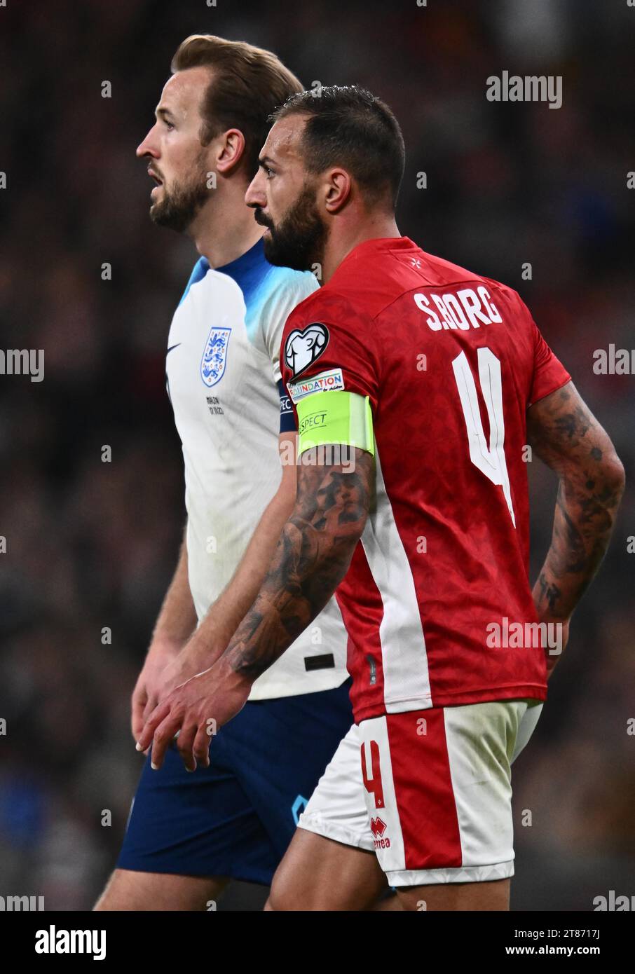 LONDON, ENGLAND - November 17: Steve Borg of Malta, Harry Kane of ...