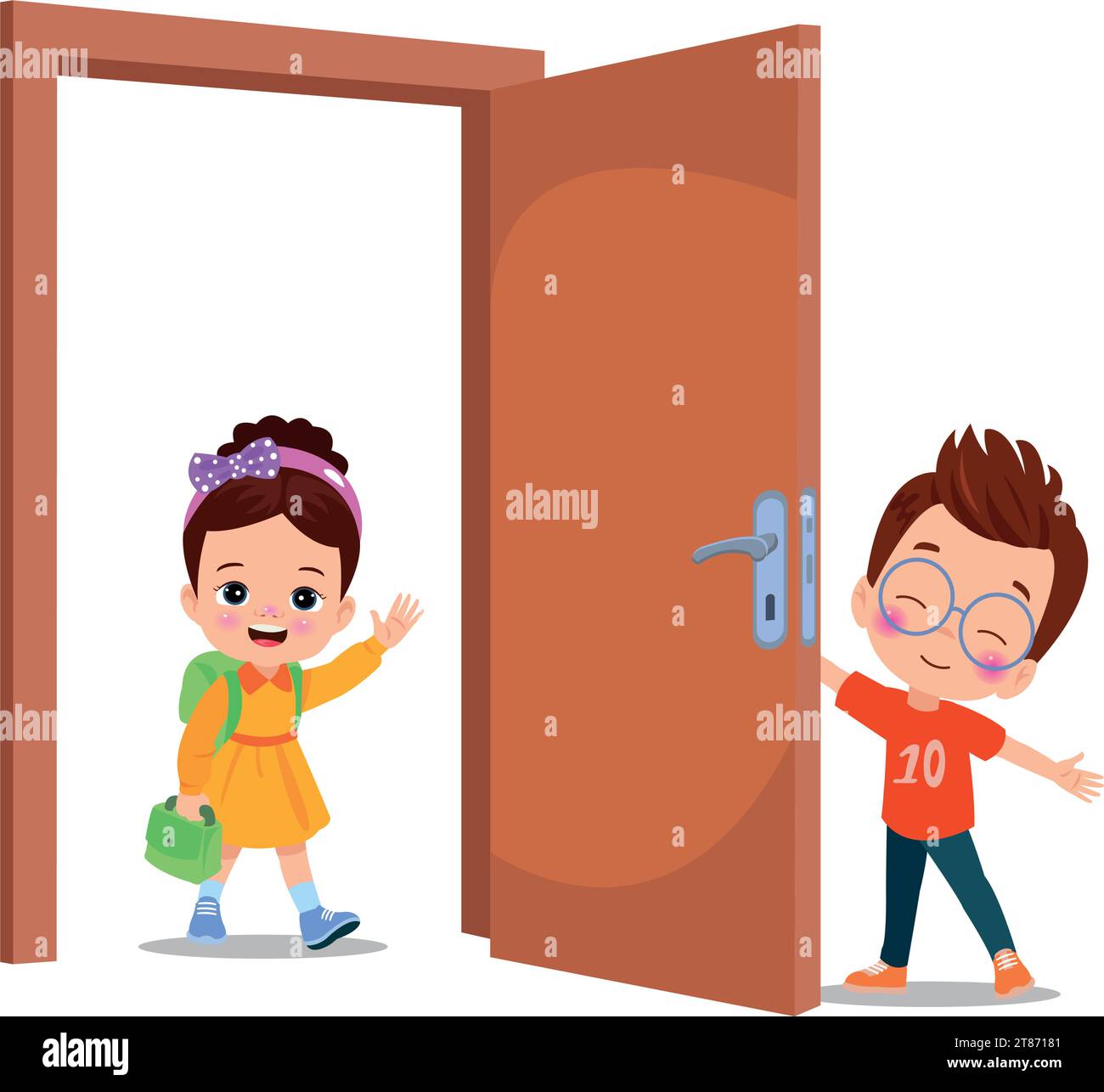 little kid standing and holding door knob Stock Vector Image & Art - Alamy